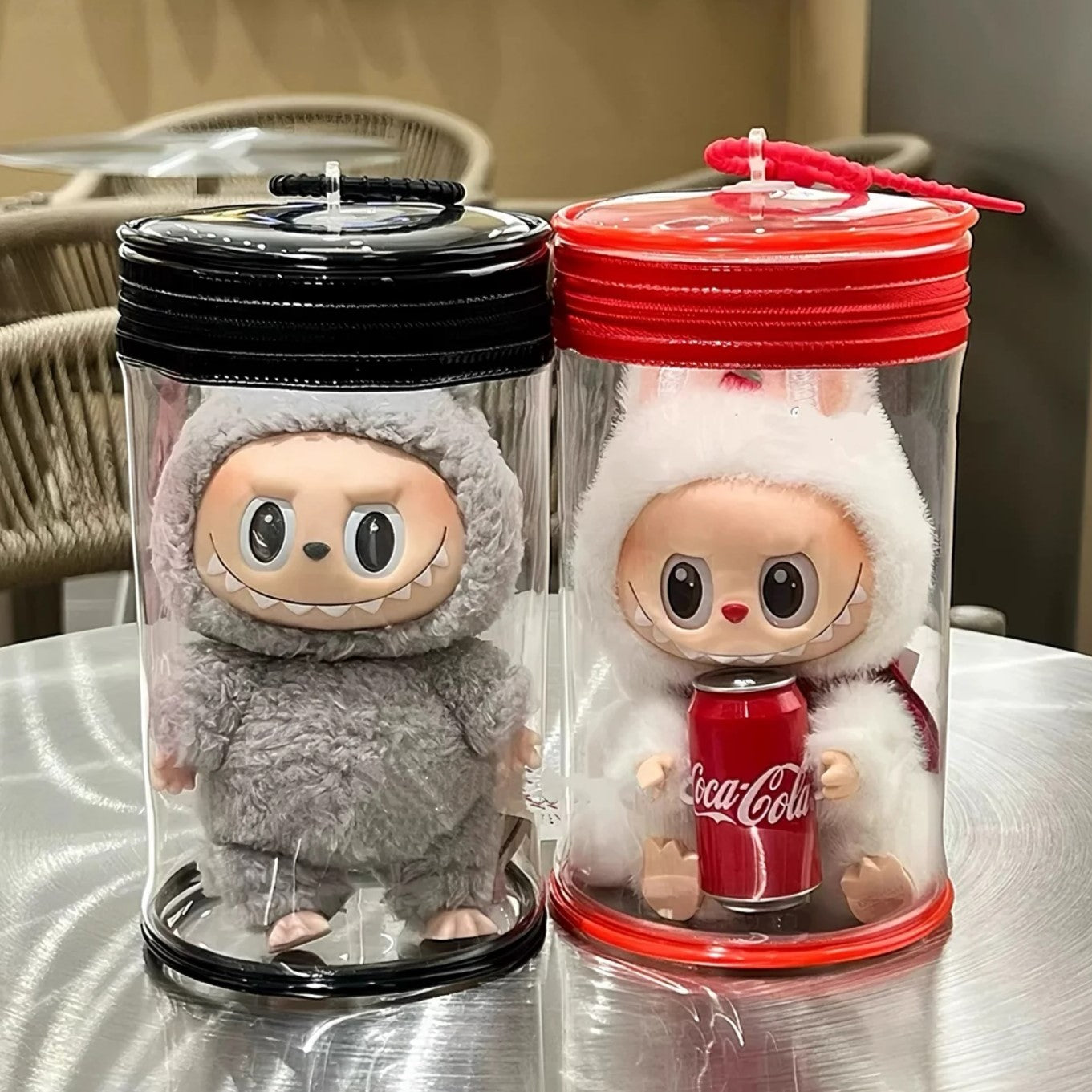 Labubu Transparent Cylinder Protective Case - coca cola