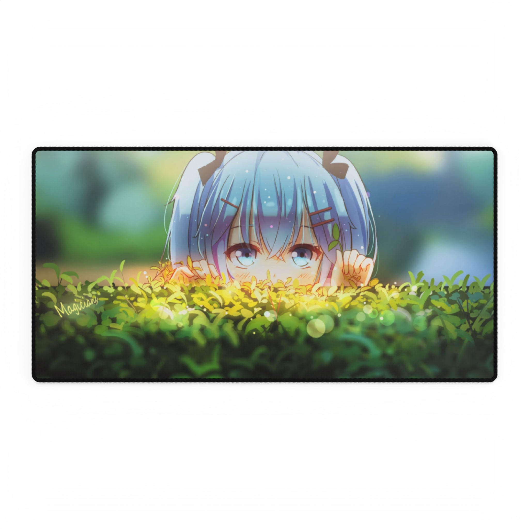 Hatsune Miku peeking over a hedge wall Mouse Pad (Desk Mat)