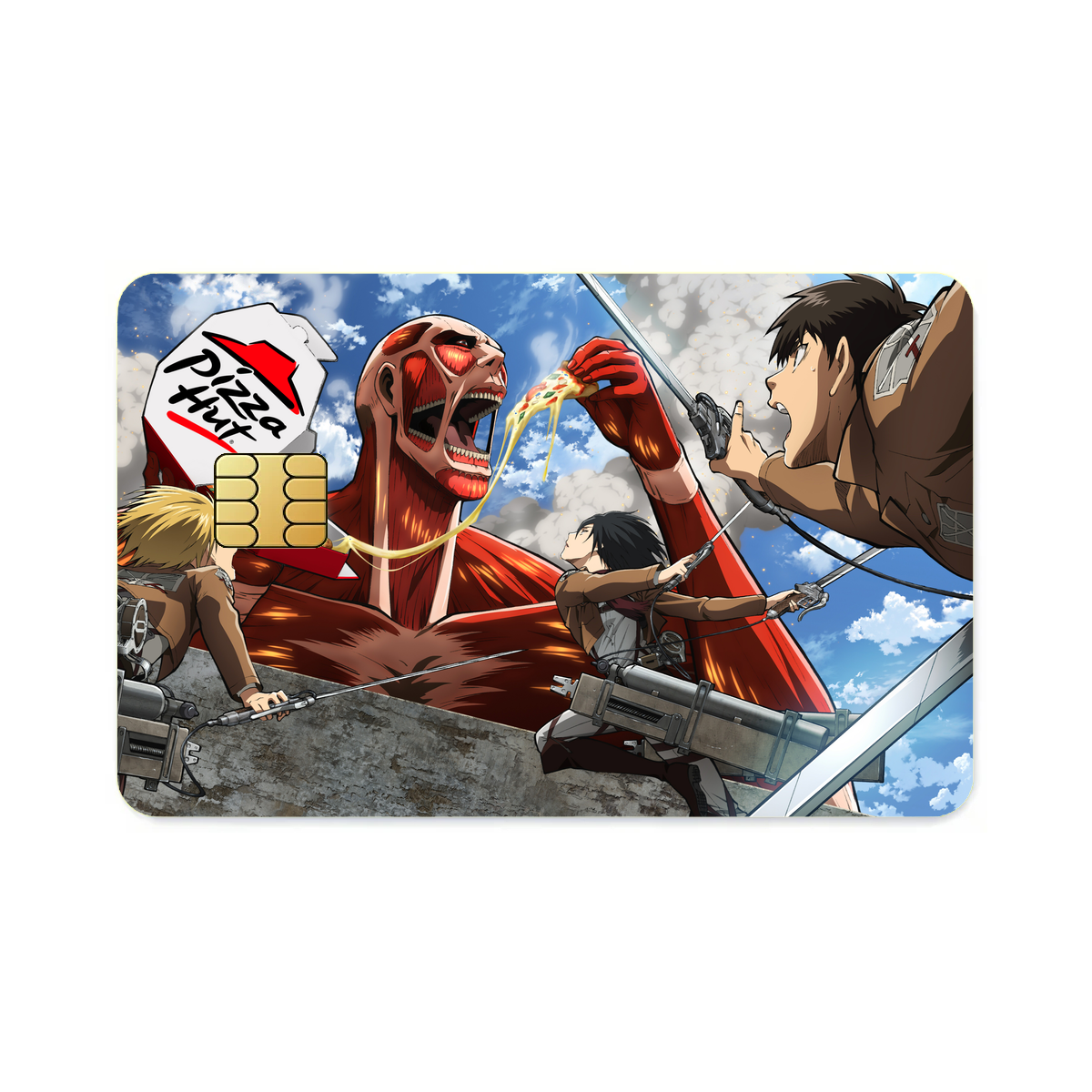 Colossal Titan eating pizza Credit Card Skins (4-in-1 Pack)