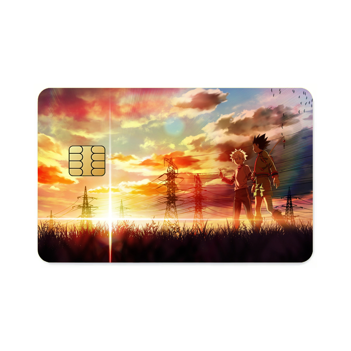 Gon and Killua walking at a beautiful sunset Credit Card Skins (4-in-1