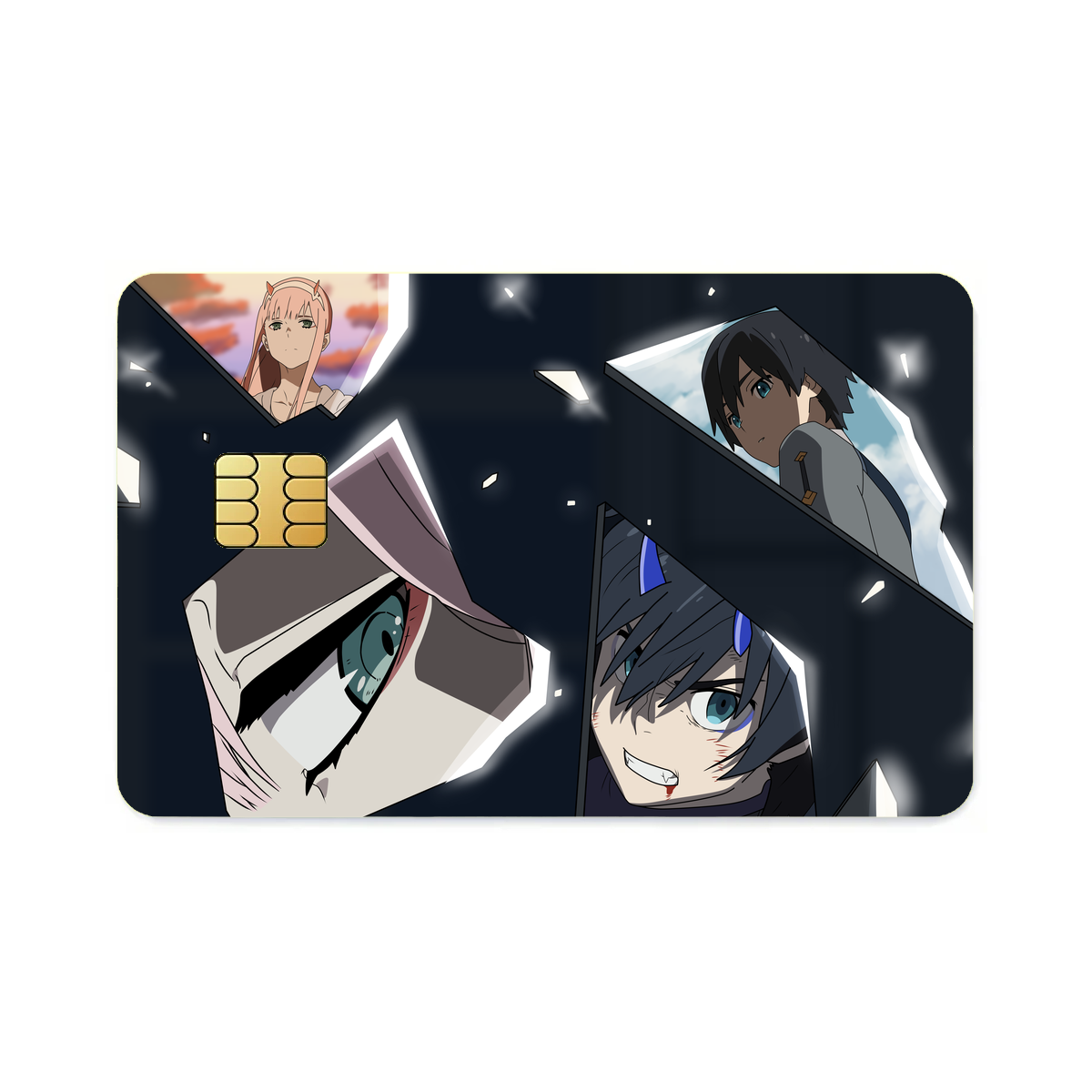 Hiro and Zero Two Moments In Broken Glass Credit Card Skins (4-in-1 Pa