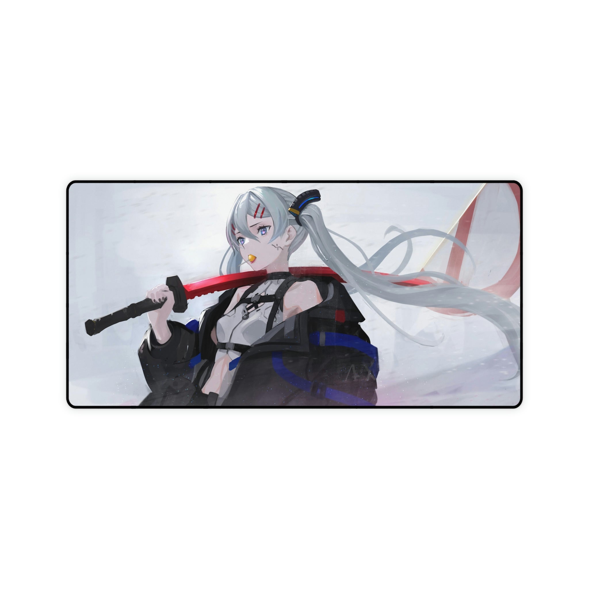 Anime Girl Katana White Hair Mouse Pad (Desk Mat)