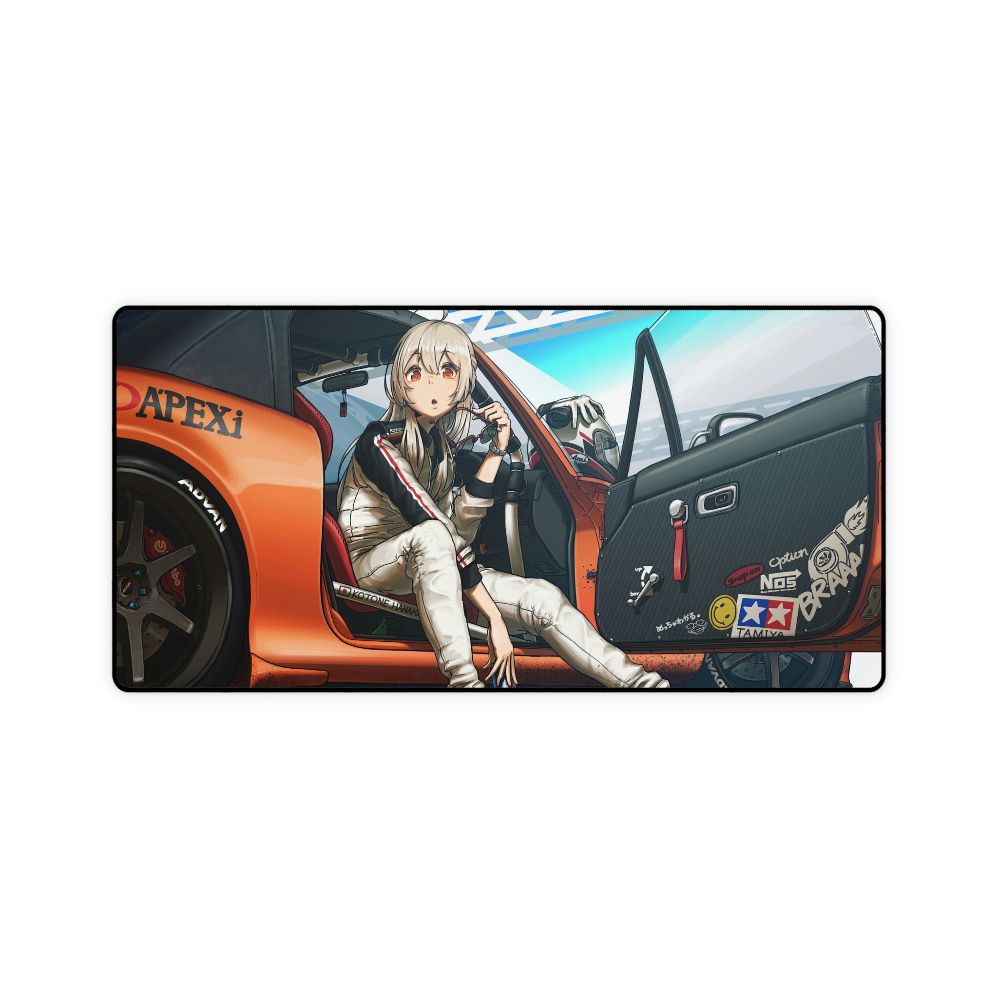 Anime Girl Racing Car Art Mouse Pad (Desk Mat)